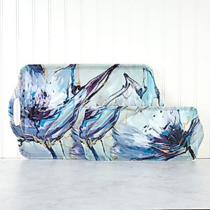 Pimpernel Blooms in Lilac Large Handled Tray | Serving Tray for Lunch, Coffee, or Breakfast | Made of Melamine for Indoor and Outdoor use | Measures 18.9" x 11.6" | Dishwasher Safe