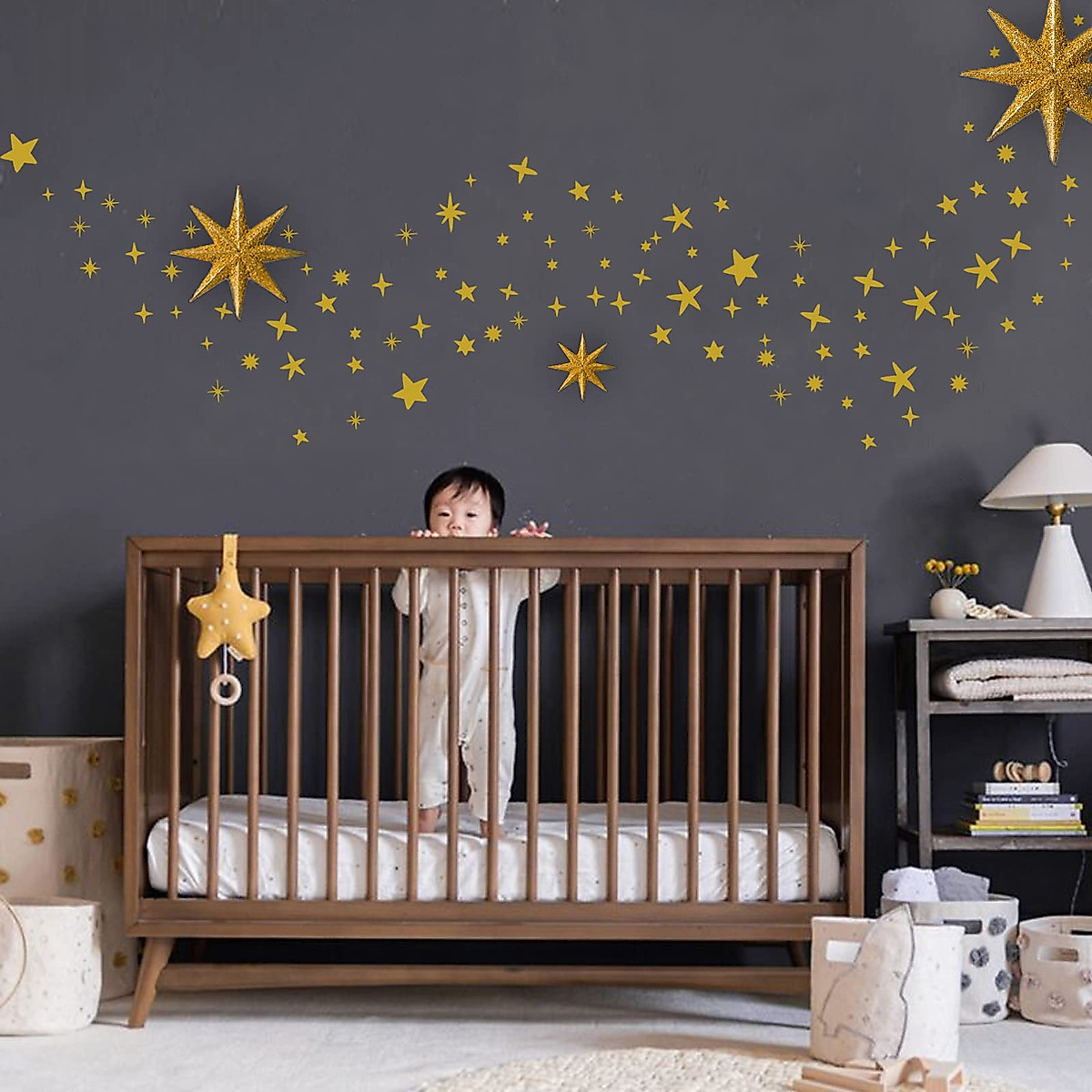 Gold Stars Wall Decals 300pcs Metallic Stars Stickers Sparkle Removable Peel and Stick for Nursery Art Fairy Room Decor Girls Bedroom