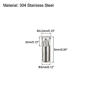 uxcell 3x6mm 304 Stainless Steel Dowel Pins, 5Pcs Knurled Head Flat Chamfered End Dowel Pin, Wood Bunk Bed Shelf Pegs Support Shelves Fasten Elements