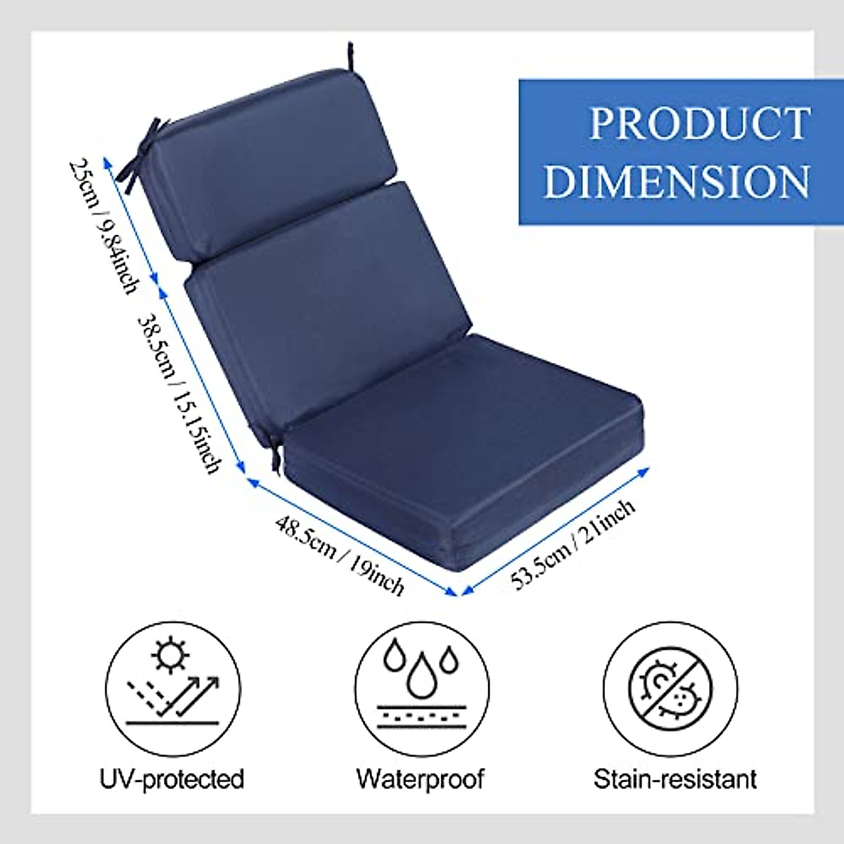 Outdoor Chair Cushion High Pack Patio Cushion Beach Lounge Cushion Patio Furniture Seat Cushion Water Resistant Chaise Replacement Cushion for Outside Balcony Lawn Pool Backyard (Purplish Blue, 4)