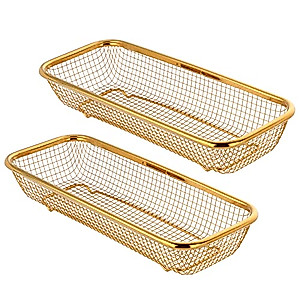 TUPMFG Kitchen Drawer Organizer, Stainless Steel Storage Basket for Silverware,Kitchen Utensil,Cutlery Tray Set Of 2, Gold