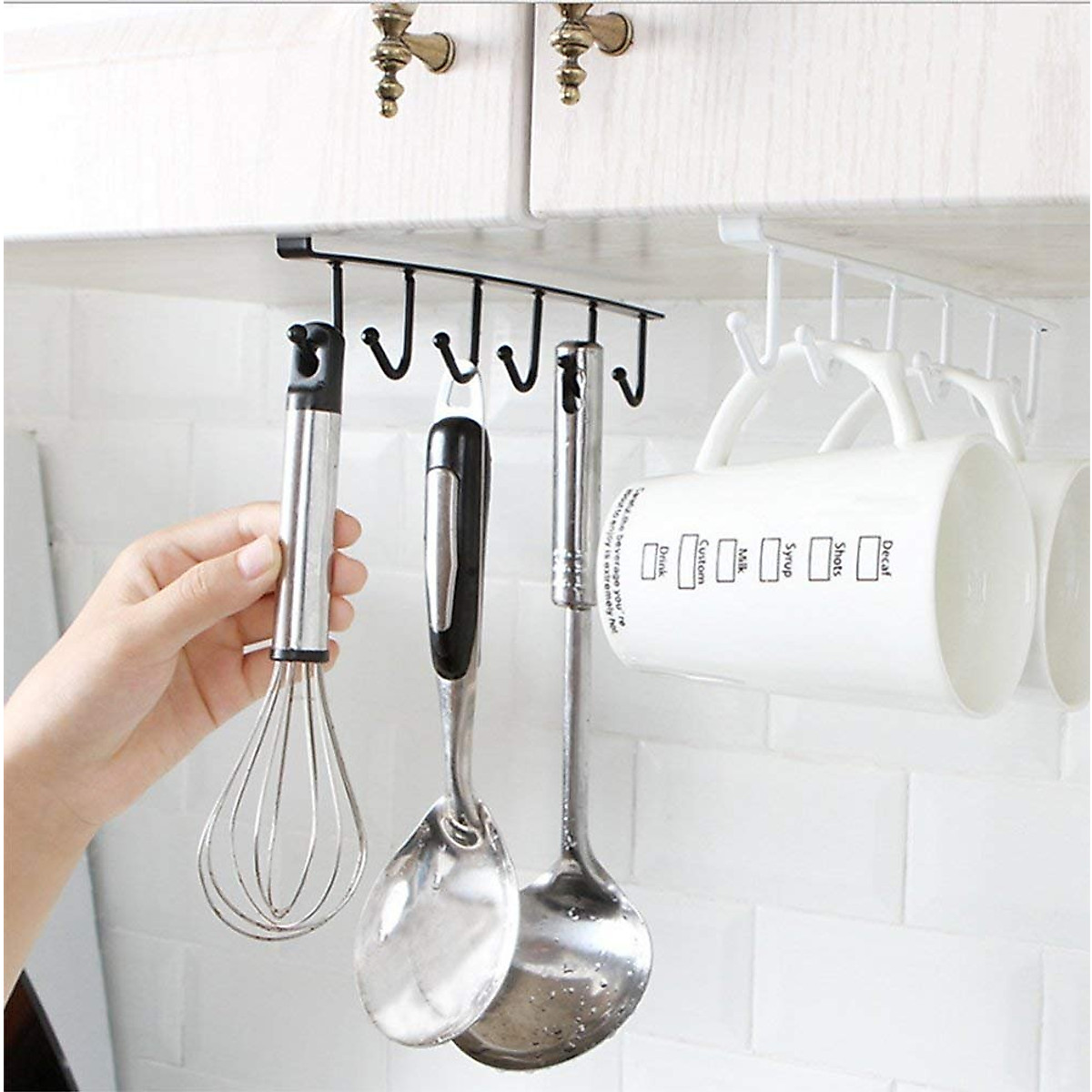 Art Secret 6-Hook Under Cabinet Mug Hanger (a- 3pcs White)