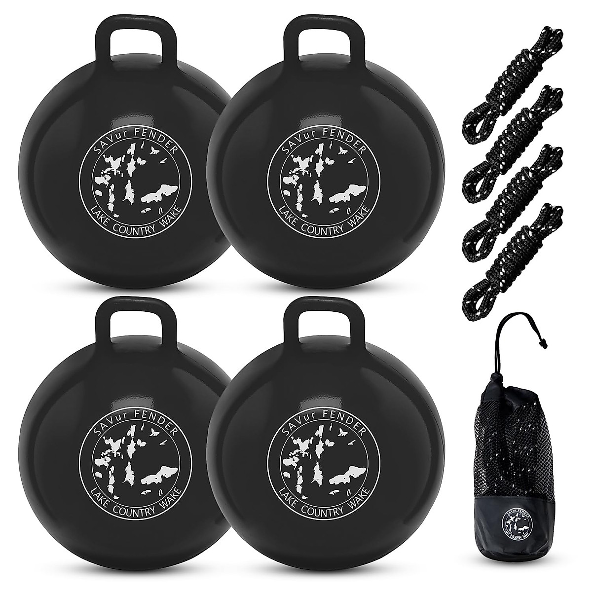 Lake Country Wake SAVur Inflatable Boat Fender Bumper with Rope Lines 4 Pack Four Boat Bumpers with Fender Lines for Boat Docking and Tie Ups