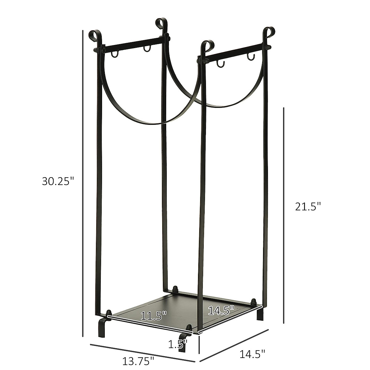 Outsunny Firewood Rack with Fireplace Tools, Indoor Outdoor Firewood Holder, 30.25" Tall Build with 2-Tiers for Fireplace, Wood Stove, Hearth or Fire Pit, Includes Poker, Tongs, Broom, Shovel, Black