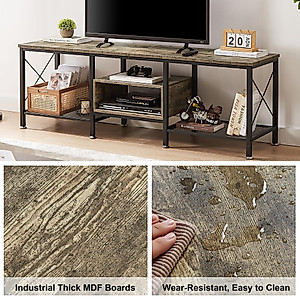 VECELO Industrial TV Stand for 75 Inch Television Cabinet 3-Tier Console with Open Storage Shelves, Entertainment Center Metal Frame for Living Room, Bedroom, 70 Inch, Grey