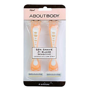 About Face Body Spa Shave 3-Blade Sensitive Disposable Razors With Coconut Oil Lube Strip, 4 Count