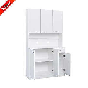 TIHWOALL Upgraded Version and Stronger Kitchen Pantry Cabinet Cupboard for Living Room Bedroom Office with Doors & Shelves & Drawer, Thickened Wooden Freestanding Wardrobe Storage Cabinet (White)