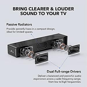 LARKSOUND Small Sound Bar for TV/PC/Gaming, Surround Sound System, Mini TV Speaker Soundbar with Bluetooth/HDMI ARC/Optical/AUX/USB Connections