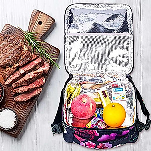 FTJCF Laptop Backpack, 16 Inch School Bag College Bookbag, Anti Theft Daypack Bags and Lunch Bag Set, Water Resistant Rose Backpacks for Teens Girls Women Students (Black)