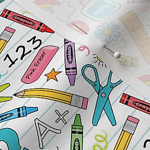 Spoonflower Fabric - Small School Supplies White Teacher Pencil Rainbow Student ABCs Printed on Petal Signature Cotton Fabric by The Yard - Sewing Quilting Apparel Crafts Decor