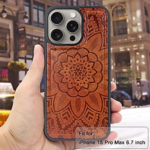Harryshell Compatible with iPhone 15 Pro Max 6.7 inch 5G 2023 Wallet Case Detachable Removable Phone Cover Zipper Cash Pocket Multi Card Slots Wrist Strap Lanyard (Floral Brown)
