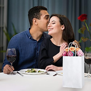 LITOPAK 100Pcs Paper Gift Bags, 8x5.25x3.75 Inches, White, Solid, Minimalist, Christmas, General Use, Gift Wrap, Bulk