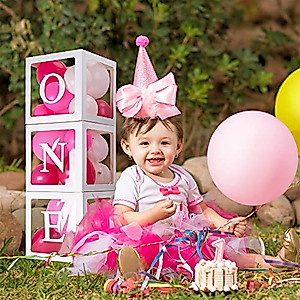 JeuntGoo ONE Balloon Boxes for 1st Birthday, First Birthday Decorations for Girl Boy, 3 Baby Clear Block Cubes with Letters as Photoshoot Props, Cake Smash Party Backdrop-Reusable for 2nd Birthday…
