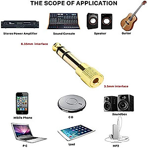 bnafes 12pcs 6.35mm (1/4 inch) Male to 3.5mm (1/8 inch) Female 3-Conductor TRS AUX Stereo Audio Headphone Jack Adapter - 24K Gold Plated