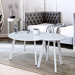 Meluvici Patio Coffee Table Set of 2, Weather Resistant Outdoor Round End Table, Nesting Tables for Living Room Balcony Office, White