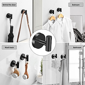 Hinmood Towel Hooks for Bathroom, Robe Towel Hooks for Bathroom, Bedroom, Kitchen, Garage Wall Mounted Hanging Hooks (Matte Black, 4 Packs)