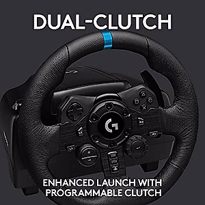 Logitech G923 Racing Wheel and Pedals for PS 5, PS4 and PC featuring TRUEFORCE up to 1000 Hz Force Feedback, Responsive Pedal, Dual Clutch Launch Control, and Genuine Leather Wheel Cover (Renewed)