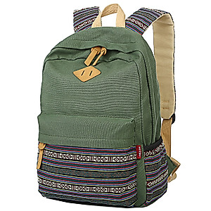 mygreen Casual Style Lightweight Canvas Backpack School Bag Travel Daypack Army Green