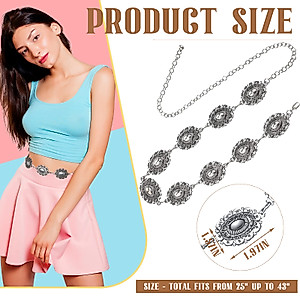 Fumete Western Metal Concho Chain Belt for Women Western Cowgirl Belts Adjustable Country Belts for Jeans or Dresses (Sweet Style)