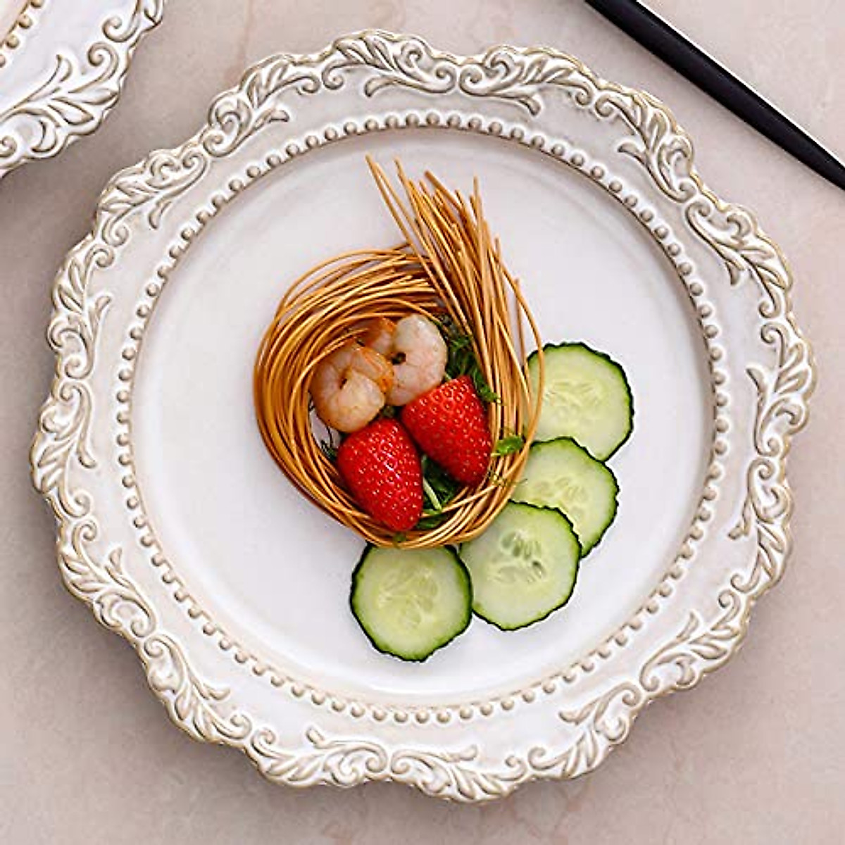 Stylish Dinner Plates,Ceramics Dinnerware Set, Cereal Bowl Soup Plate and Steak Plate Set of 24 | French Vintage Embossed Palace Style Porcelain Dinner Sets for Wedding Gift