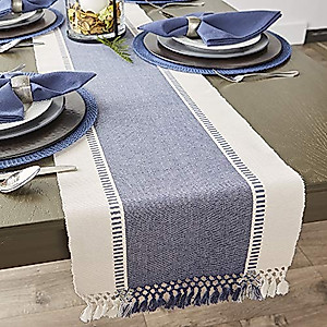 DII Dobby Stripe Woven Table Runner, 13x72-inch, French Blue