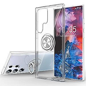 SQMCase Crystal Samsung Galaxy S23 Ultra Case with Ring Kickstand, Clear Transparent Soft Slim Fit TPU Shockproof Case Cover for S23 Ultra(Clear)