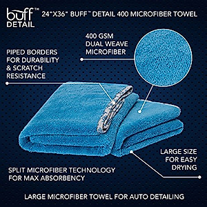 MW Pro Detail Microfiber Car Towels (24"x 36") | 400 GSM | 80/20 Blend | Tagless | Soft Satin Piped Edges | All-Purpose Auto Detailing - Wax, Buff, Polish, Wash, Dry | 2 Pack (Blue)