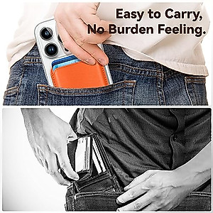 Amzone Magsafe Cell Phone Card Holder for iPhone 15 Series, Stronger Magnetic RFID Leather Phone Wallet Stick on Series of iPhone 14/13/12 and Pro/Promax, Orange