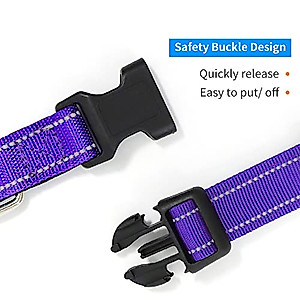 LIEVUIKEN 2 Pieces Reflective Dog Collar with Safety Locking Buckle, Adjustable Soft Breathable Comfortable Nylon Pet Collar for Small, Medium and Large Dogs, 5 Sizes