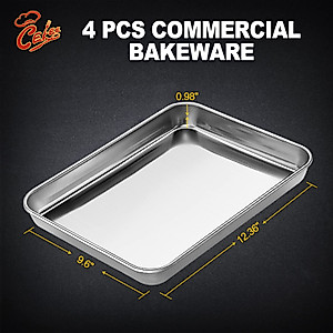 4 Pieces Quarter Sheet Pan, CEKEE Stainless Steel Cookie Sheets for Baking, Baking Sheets For Oven, Baking Pan Tray Cookie Pan, Warp Resistant & Heavy Duty Baking Pans Set - Size 12 x 10 x 0.98 Inch