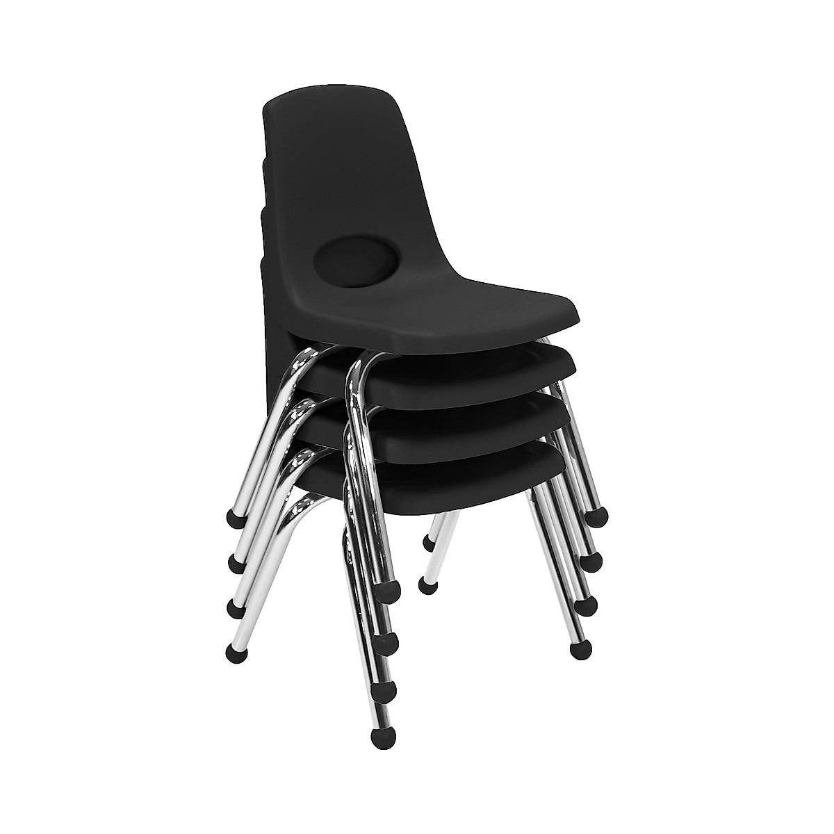 FDP 14" School Stack Chair, Stacking Student Seat with Chromed Steel Legs and Ball Glides; for in-Home Learning or Classroom - Black (4-Pack), 10380-BK
