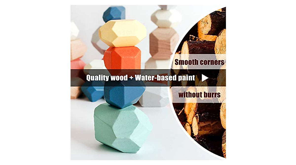 Educational Wooden Stacking Rocks for Kids 1-6 | Bestamtoy Play Set