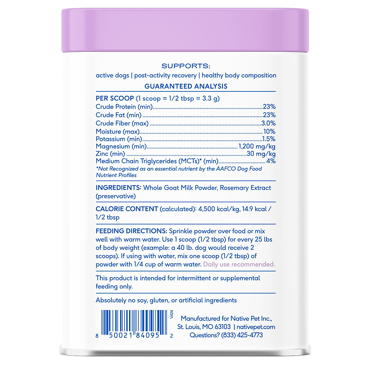 Native Pet Goat Milk Powder for Dogs - Organic Goat Milk for Dogs and Cats - Great Dog Food Additive to Support a Healthy Digestive System for Dogs - 60 Scoops