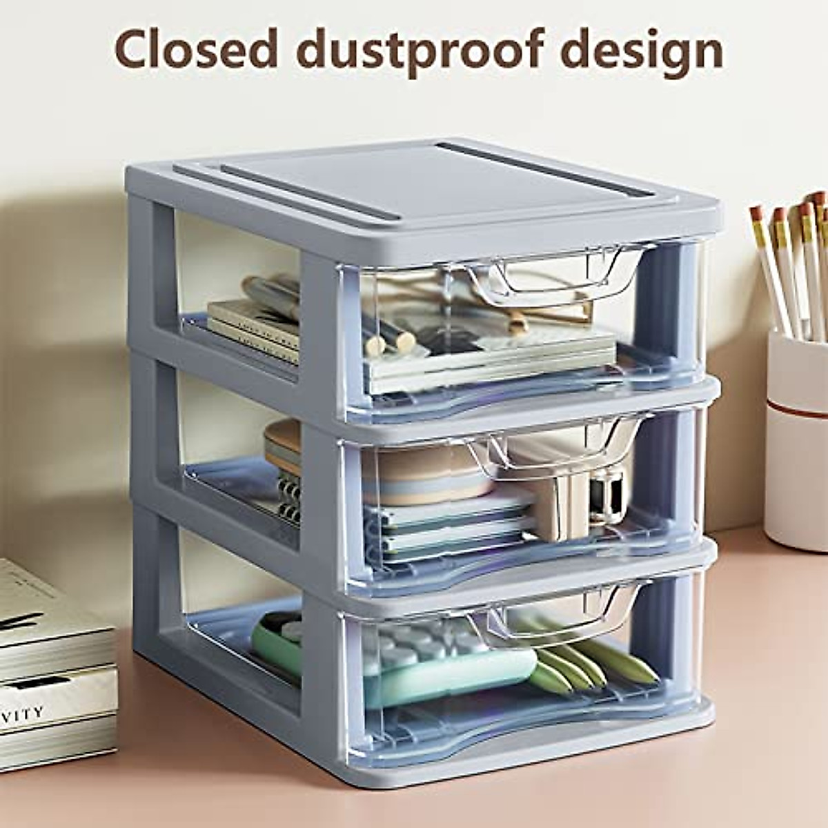 Walbest Sundries Storage Box Drawer Type Sundries Storage Box Container Save Space Dustproof White Triple Layer