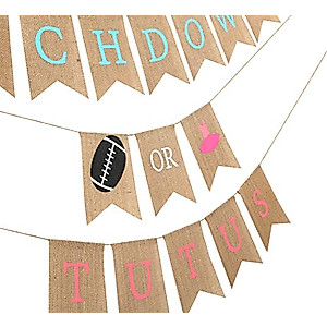Baby Gender Reveal Party Supplies - Burlap Banner for Gender Reveal,Perfect Gender Reveal Ideas Theme, Boy or Girl Banner for Party Decorations, Unique Baby Shower Ideas (Touchdowns OR Tutus Banner)