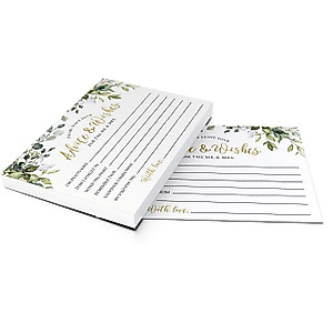 Printed Party Advice and Wishes for the Mr and Mrs – Wedding Advice Cards for Bridal Shower, Games and Favors for Guests, Eucalyptus Botanical Decor, 50 Cards