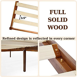 Bme Dinkee Queen Bed Frame Wood 15 Inch - Solid Wood Platform Bed Frame - Japanese Joinery Bed - Modern & Minimalist Style - Wood Slat Support - Easy Assembly - No Box Spring Needed - Caramel