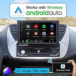 Wireless CarPlay Single Din Car Stereo Wireless Android Auto 7 Inch Flip Out Touch Screen Car Radio GPS Navigation Bluetooth FM WiFi Flip Up Touchscreen Car Audio Receiver USB/TF/AUX Port Head Unit