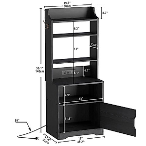 LIKIMIO Nightstand, 55" Tall End Side Table with Charging Station and Storage Cabinet, Small Bookshelf, for Living Room Office Bedroom, Vintage Black