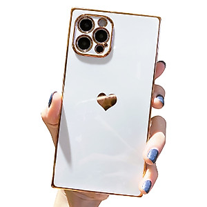 Tzomsze Case for iPhone 13 Pro Max Case,Cute Aesthetic Camera Lens Protection &Electroplate Reinforced Corners TPU Case-White