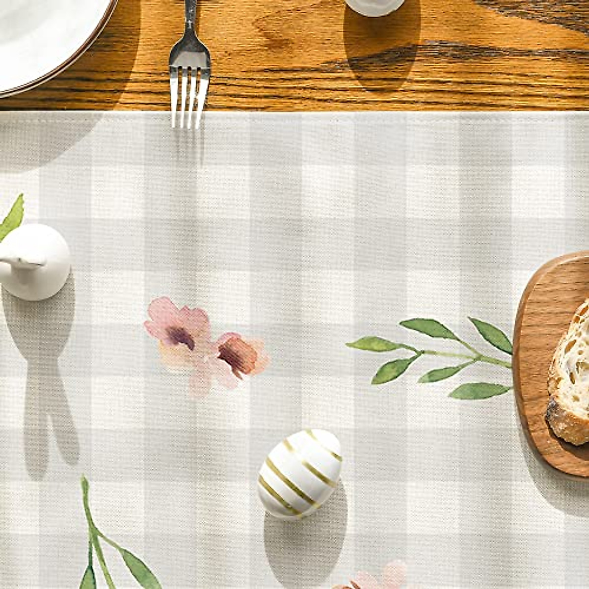 Artoid Mode Buffalo Plaid Bunny Rabbit Ears Flower Easter Table Runner, Spring Summer Seasonal Holiday Kitchen Dining Table Decoration for Indoor Outdoor Home Party Decor 13 x 72 Inch