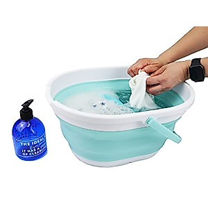 SAMMART 11L (2.9 Gallon) Collapsible Basket with Handle - Portable Outdoor Picnic Basket / Crater - Foldable Shopping Bag - Space Saving Storage Container (Lake Green + Grey)