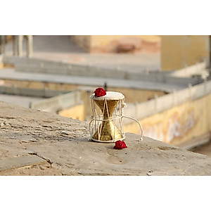 De Kulture Handheld Brass Damroo (Medium) Traditional Indian Folk Musical Percussion Instruments, Handmade Drum Damru, 6x8 (DH) Inches