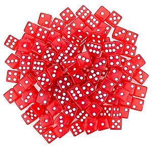 Brybelly 50 or 100 Pack of Bulk Six Sided Dice|D6 Standard 16mm|Great for Board Games, Casino Games & Tabletop RPGs| Red- 100 Count