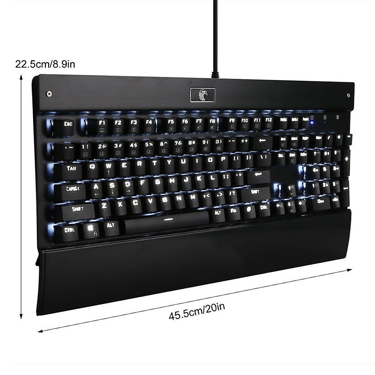 HUO JI E-Element MechanicalEagle Z-77 White LED Backlit Gaming Keyboard, 104 Keys Anti-Ghosting, with Blue Switches, Wrist Rest (Black)
