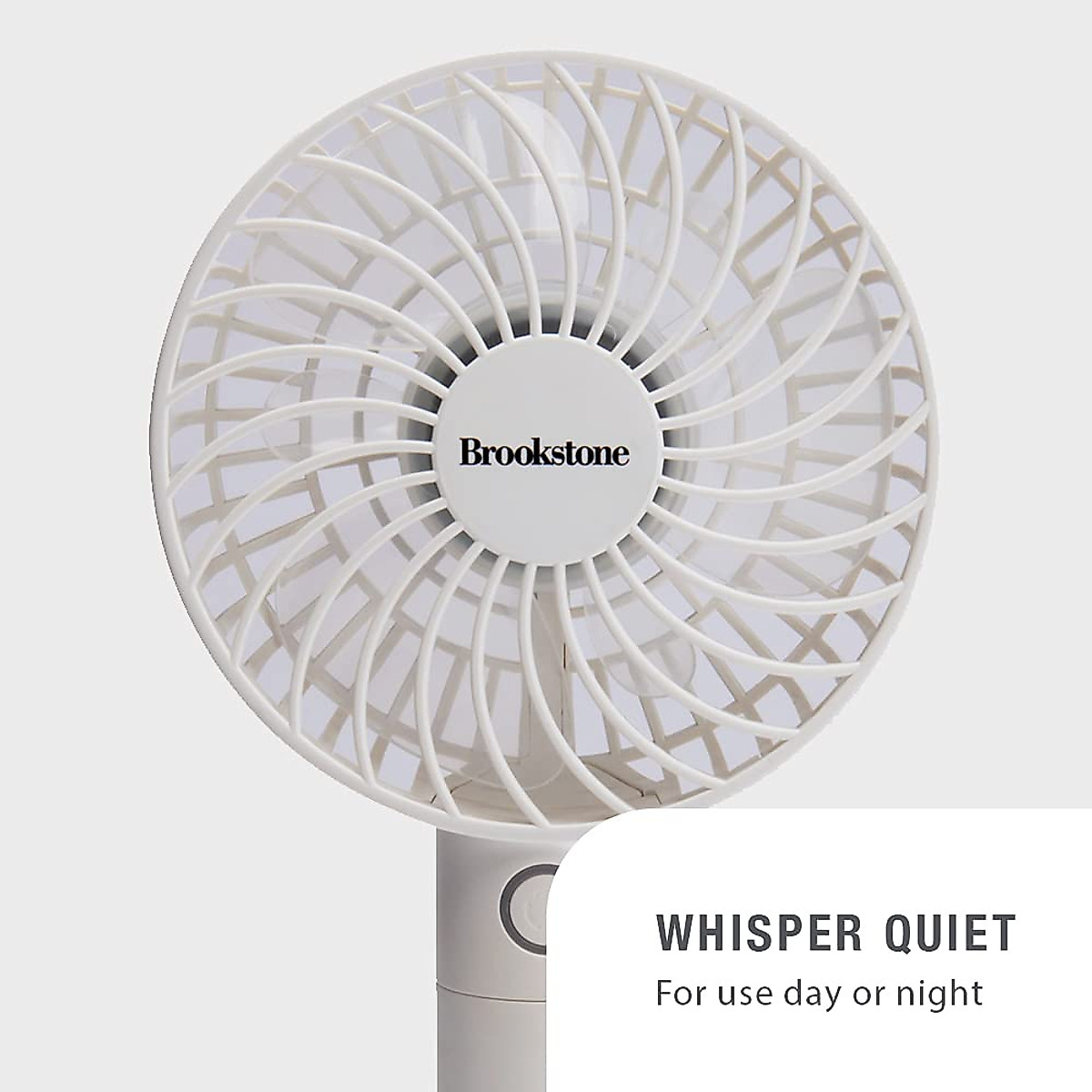 Brookstone Portable Mini Personal Fan with Power Bank | USB Rechargeable 2600mAh Battery | Handheld Desk Fan | Whisper Quiet 5-Speed