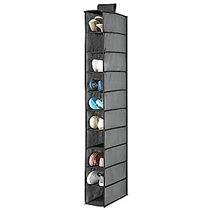mDesign Soft Fabric Closet Organizer - Holds Shoes, Handbags, Clutches, Accessories - 10 Shelf Over Rod Hanging Storage Unit - Textured Print - Charcoal Gray/Black