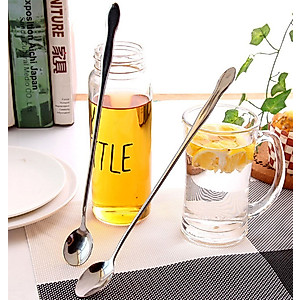HornTide 6-Piece Mixing Spoon Set 10-Inch 26cm Long Handle Spoons for Ice Cream Cold Drink Fruit Juice Cocktail Stirring and More - Stainless Steel Mirror Polishing