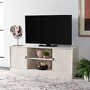 SAFAVIEH Home Collection Aliyah White 2-Door 1-Shelf Entertainment Media Stand up to 55" Flatscreen TV