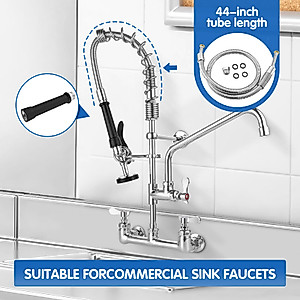 44” Stainless-Steel Pre Rinse Hose with Heat Resistant Black Handle for Commercial Kitchen Sink Faucet Dish Washing Sprayer Hose Replacement Kit